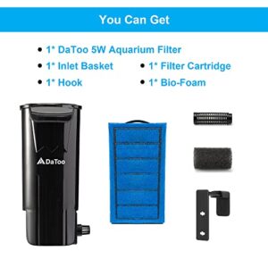 DaToo Aquarium Power Filter in-Tank Ultra Silent Small Fish Tank Filter 5W for Aquarium 3 to 20 Gallon Tank, 1 Yr Warranty