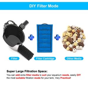 DaToo Aquarium Power Filter in-Tank Ultra Silent Small Fish Tank Filter 5W for Aquarium 3 to 20 Gallon Tank, 1 Yr Warranty