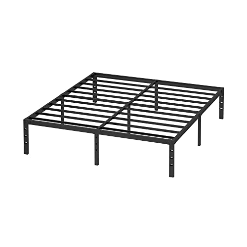 KUJIELAN Black Thickened and Reinforced Metal Bed Frame - Structurally Stable 14 Inch Steel Bar Supported Bed Frame,Easy to Assemble and Transport Bed Frame Under Bed Storage, King