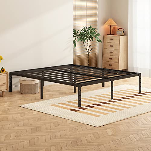 KUJIELAN Black Thickened and Reinforced Metal Bed Frame - Structurally Stable 14 Inch Steel Bar Supported Bed Frame,Easy to Assemble and Transport Bed Frame Under Bed Storage, King