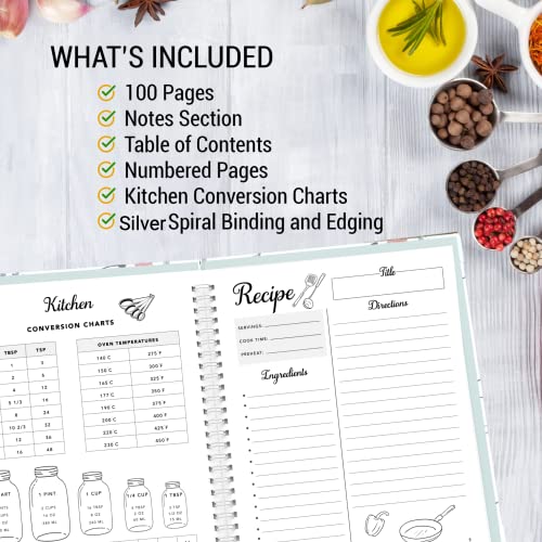 Blank Recipe Book To Write In Your Own Recipes - Family Recipe Journal to Create Your Own Cookbook - 100 Page Empty Spiral Recipe Notebook - Hardcover & Thick Paper - DIY Cooking Book & Recipe Keeper