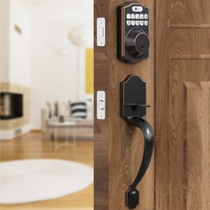 IXTECH Keyless Entry Door Lock, Keypad Door Lock with Handle, Front Door Lock Set for Right and Left Hand Front Doors, Electronic Keypad Deadbolt, Auto Lock, Easy to Install, Oil Rubbed Bronze