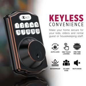 IXTECH Keyless Entry Door Lock, Keypad Door Lock with Handle, Front Door Lock Set for Right and Left Hand Front Doors, Electronic Keypad Deadbolt, Auto Lock, Easy to Install, Oil Rubbed Bronze