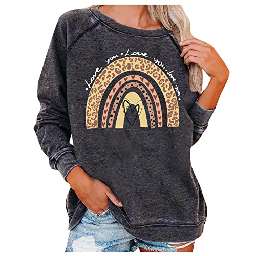 Suetas De Valentines Day Shirts Women Long Sleeve Tunic Sweaters for Women Body Sweater Womens Fleece Jacket with Hood Puff Shoulder Sweatshirt Colored Hoodies Womens Heart Sweatshirt Gray