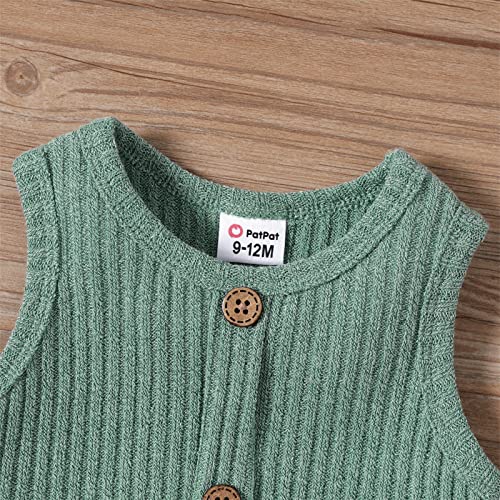 PATPAT Baby Girls Sleeveless Dress Infant Crewneck Solid Rib Knit Tank Skirt Dress Headband 3-6 Months Green-a