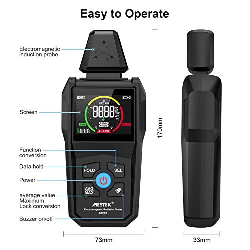 EMF Meter, MESTEK Electromagnetic Field Radiation Detector, Digital LCD Magnetic Field Detector EMF Reader Temperature Measure, Tester for Home EMF Inspections, Office, Outdoor and Ghost Hunting