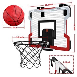 QDRAGON Mini Basketball Hoop with Scoreboard, Over The Door Basketball Hoop Indoor, with 3 Balls/Inflator/Breakaway Rim, Basketball Toy Gifts for Kids/Adults/Boys/Girls, Red