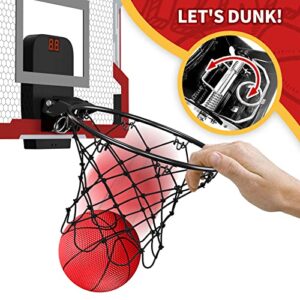 QDRAGON Mini Basketball Hoop with Scoreboard, Over The Door Basketball Hoop Indoor, with 3 Balls/Inflator/Breakaway Rim, Basketball Toy Gifts for Kids/Adults/Boys/Girls, Red