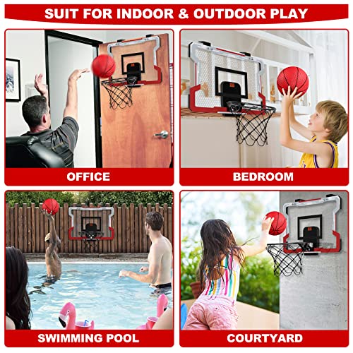 QDRAGON Mini Basketball Hoop with Scoreboard, Over The Door Basketball Hoop Indoor, with 3 Balls/Inflator/Breakaway Rim, Basketball Toy Gifts for Kids/Adults/Boys/Girls, Red