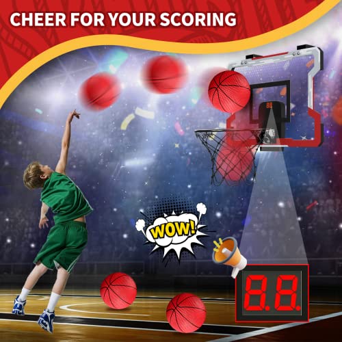 QDRAGON Mini Basketball Hoop with Scoreboard, Over The Door Basketball Hoop Indoor, with 3 Balls/Inflator/Breakaway Rim, Basketball Toy Gifts for Kids/Adults/Boys/Girls, Red