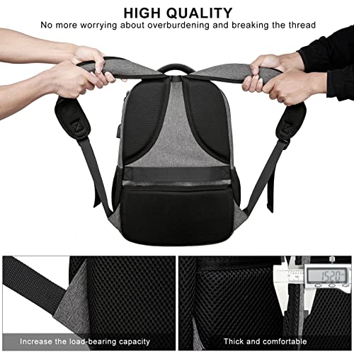 RJEU Backpack for Men and Women, School Backpack for College Students, Teens, with 15.6 inch Laptop Sleeve, Travel Laptops Backpack with USB Charging Port, Ergonomic Straps - Bookbag Grey