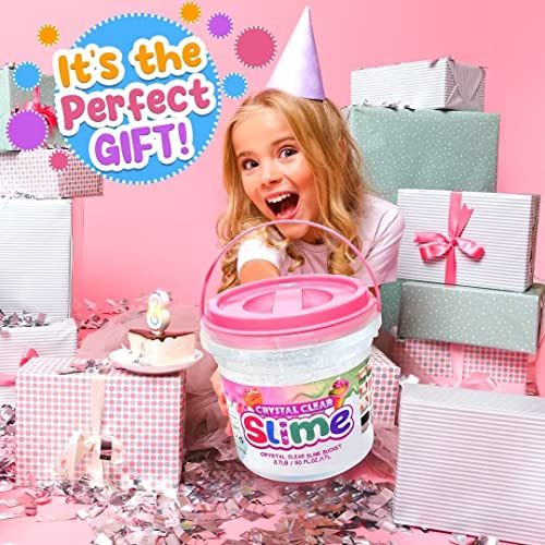 60 FL OZ Clear Slime Kit for Girls: Big Slime Bucket for Kids, Premade Crystal Slime with 35 Pack Slime Accessories, Birthday Gifts for Girls 6-12, Fun DIY Slime, Party Favors Slime Toys