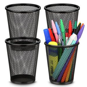 smgmg pen holder for desk, pencil holder for desk, 4 pack pencil cup for pen, mesh metal pen organizer for desk black, desk pen holder