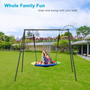 550lbs Swing Stand A Frame Heavy Duty, 71” Height Full Metal Swing Frame,Anti-Rust and All Weather Resistance,Suit Saucer Swing,Swing Chair for Kids in Backyard,Outdoor (Black Frame Without Swing)