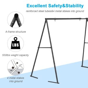 550lbs Swing Stand A Frame Heavy Duty, 71” Height Full Metal Swing Frame,Anti-Rust and All Weather Resistance,Suit Saucer Swing,Swing Chair for Kids in Backyard,Outdoor (Black Frame Without Swing)