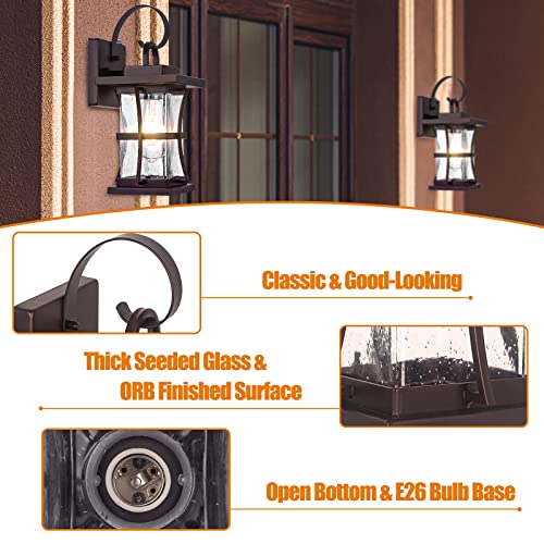 2-Pack Dusk to Dawn Outdoor Lighting - Oil Rubbed Bronze Exterior Porch Light Fixtures Wall Mount, 100% Anti-Rust Brown Outside Wall Sconce, Waterproof Dusk to Dawn Wall Lights for House Garage