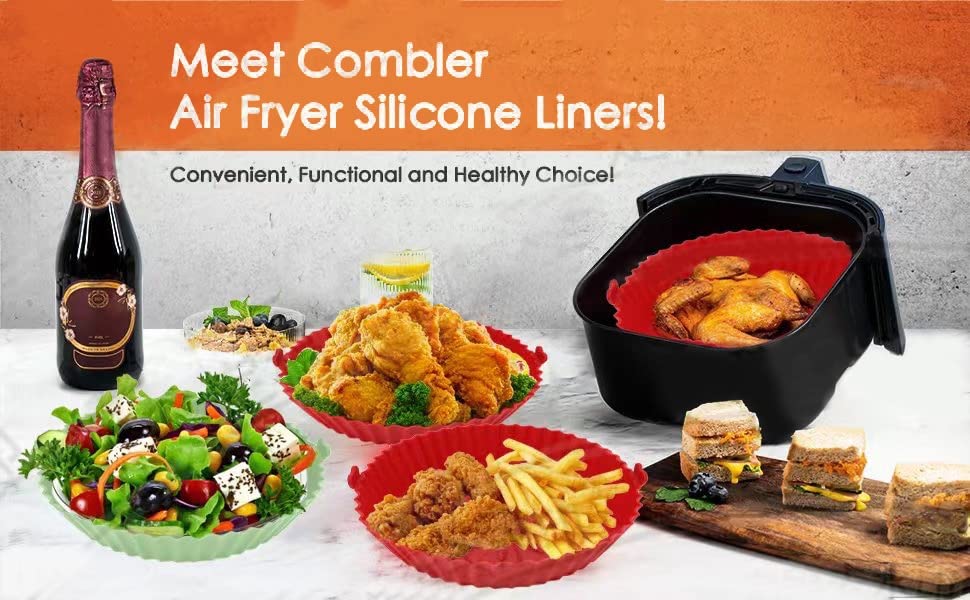 Air Fryer Silicone Liners - 2 Pcs Non-stick Non-burnt, Easy to Demold Reusable Air Fryer Silicone Liners Basket for 4-8 Quart Air Fryer Oven.