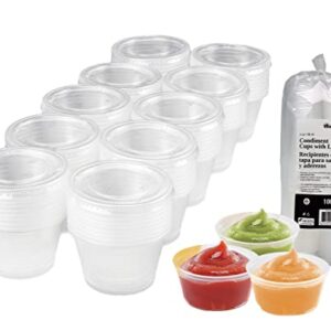 Condiment Cups with Lids, 100 Sets per Pack: Small Plastic Containers for Salad Dressings, Sauce and Jello Shots at Home, Work and Restaurants