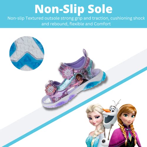 Disney Girls Frozen Summer Light Up Sandals - Outdoor Slip-on Quick Dry Waterproof, Purple (8 Medium, Toddler)