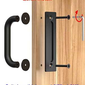 Haritoft All New Sliding Barn Door Handle Pull and Flush Hardware Set, Two-Side with Flat Back-Plate Design, C-Shape, Rustic Black