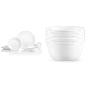 corelle vitrelle 18-piece service for 6 dinnerware set, winter frost white & vitrelle 28-oz soup/cereal bowls set of 6, chip & crack resistant dinnerware bowls, winter frost white