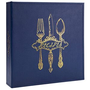 cofice recipe binder – 8.5x11 3 ring blank family recipe book binder kit to write in your own recipes with pu faux leather cover and plastic sleeves (navy blue)