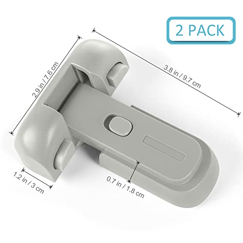 2 Pack Child Proof Fridge Lock, Refrigerator Fridge Freezer Door Latch to Keep Closed, Refrigerator Door Lock for Toddlers and Aging Seals, Easy to Install and No Unsightly Straps Required (Grey)