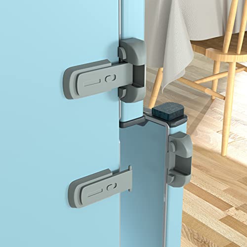 2 Pack Child Proof Fridge Lock, Refrigerator Fridge Freezer Door Latch to Keep Closed, Refrigerator Door Lock for Toddlers and Aging Seals, Easy to Install and No Unsightly Straps Required (Grey)