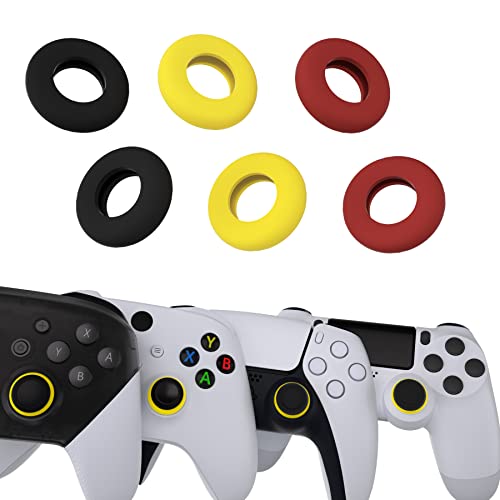 PlayVital 3 Pairs Silicone Aim Assist Target Motion Control Precision Rings for PS5, for PS4, for Xbox Series X/S, Xbox One, Xbox 360, for Switch Pro, for Steam Deck - Red & Black & Yellow