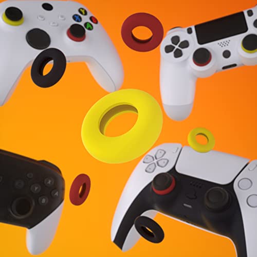 PlayVital 3 Pairs Silicone Aim Assist Target Motion Control Precision Rings for PS5, for PS4, for Xbox Series X/S, Xbox One, Xbox 360, for Switch Pro, for Steam Deck - Red & Black & Yellow