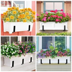 Y&M 6 PCS Adjustable Planter Box Brackets for Window Boxes Planters, Heavy Duty Wall Mounted Hooks Hangers for Flower Baskets Holder Durable, Hanging Brackets for Fence Patio Garden Balcony