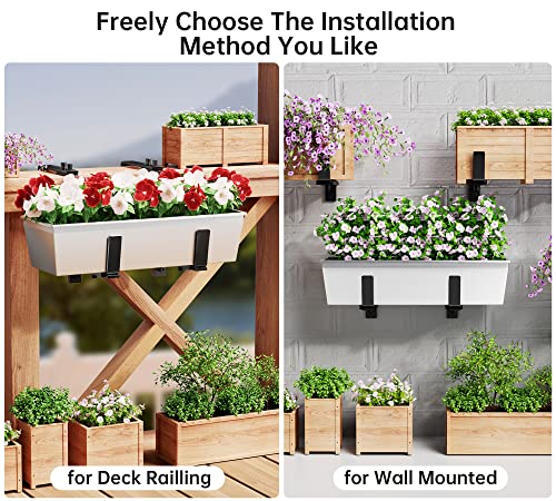 Y&M 6 PCS Adjustable Planter Box Brackets for Window Boxes Planters, Heavy Duty Wall Mounted Hooks Hangers for Flower Baskets Holder Durable, Hanging Brackets for Fence Patio Garden Balcony