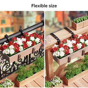 Y&M 6 PCS Adjustable Planter Box Brackets for Window Boxes Planters, Heavy Duty Wall Mounted Hooks Hangers for Flower Baskets Holder Durable, Hanging Brackets for Fence Patio Garden Balcony