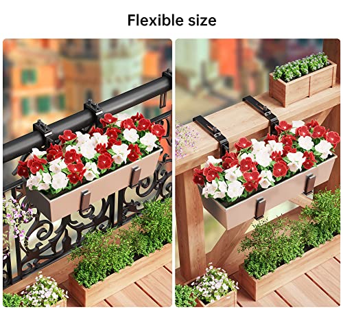 Y&M 6 PCS Adjustable Planter Box Brackets for Window Boxes Planters, Heavy Duty Wall Mounted Hooks Hangers for Flower Baskets Holder Durable, Hanging Brackets for Fence Patio Garden Balcony