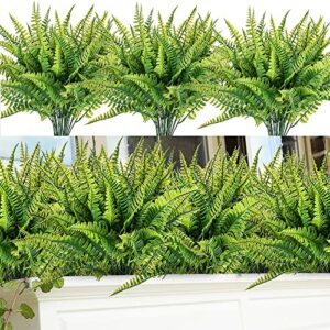 dvgun 12 bundles artificial outdoor plants greenery fake boston fern bushes artificial shrubs uv resistant no fade faux plastic plants