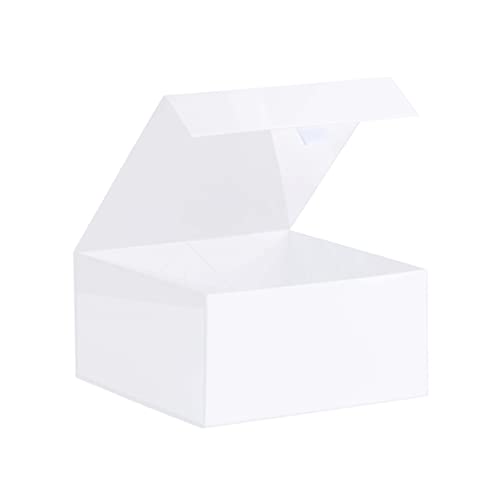 Purple Q Crafts 1 Pack White Hard Gift Box With Magnetic Closure Lid 8"x8"x4" Square Favor Boxes With White Glossy Finish (1 BOX)