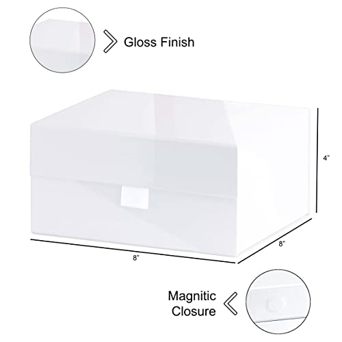 Purple Q Crafts 1 Pack White Hard Gift Box With Magnetic Closure Lid 8"x8"x4" Square Favor Boxes With White Glossy Finish (1 BOX)