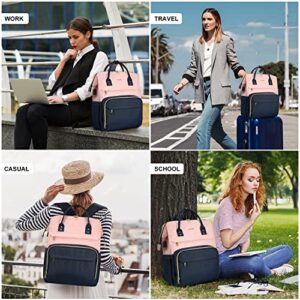 LOVEVOOK Laptop Backpack Purse for Women, 18 Inch Computer Business Stylish Backpacks, Doctor Nurse Bags for Work, Casual Daypack Backpack with USB Port, Pink-Navy