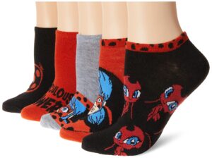 miraculous tales of ladybug & cat noir women's 5 pack no show socks