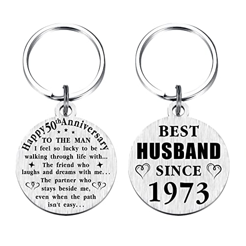 50th Wedding Anniversary Keychain Gifts, Best Husband Since 1973, 50 Year Anniversary Decoration for Him Men