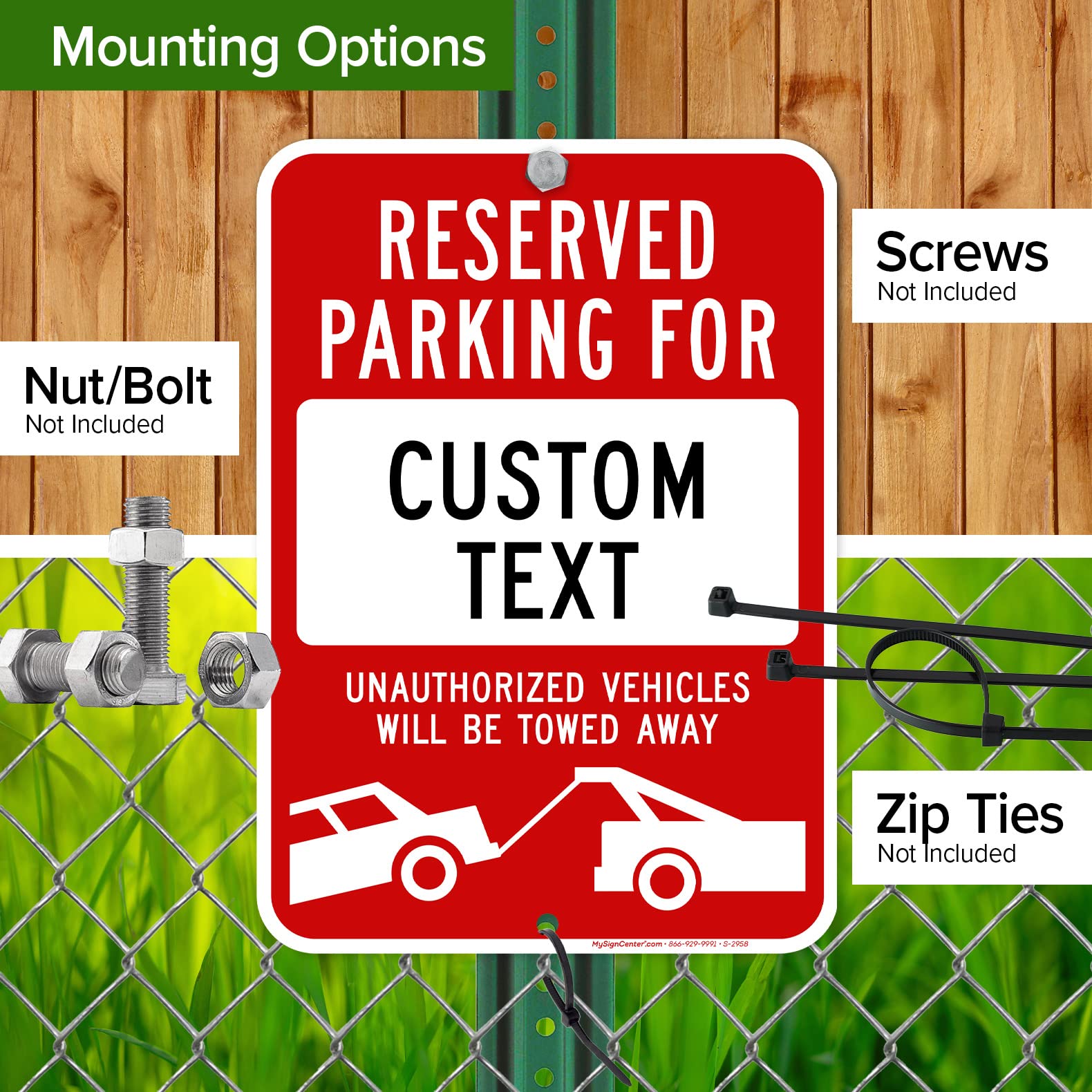 Custom No Parking Sign, Custom Reserved Parking Signs for Business, Unauthorized Vehicles Will Be Towed Away, 10x14 Inches, Rust Free .040 Aluminum, Fade Resistant, Made in USA by My Sign Center (Post Holes)