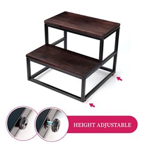 Wooden Two Step Stool - Heavy Duty 2 Step Stool - Holds up to 400Lb with Metal Frame for Kitchen/Bathroom/Bedside Step Stool (Walnut)