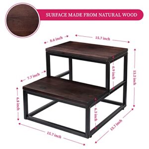 Wooden Two Step Stool - Heavy Duty 2 Step Stool - Holds up to 400Lb with Metal Frame for Kitchen/Bathroom/Bedside Step Stool (Walnut)