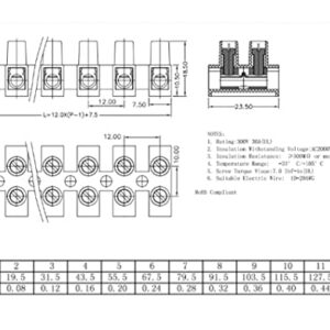 12 Position / 24 Contact Terminal Block Barrier Strip Dual Row with Screw Connector 30 Amp 300V HVAC Panel Chassis Mount etc. ES1200/12DSFB (2 Pack)