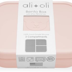 Ali+Oli Leak Proof Bento Box (Blush) Food-Grade Silicone Bento Box, BPA, Phthalate, Lead, & PVC Free - Bento Lunch Box for Kids and Adults - Leak Resistant Sets With Lids Container