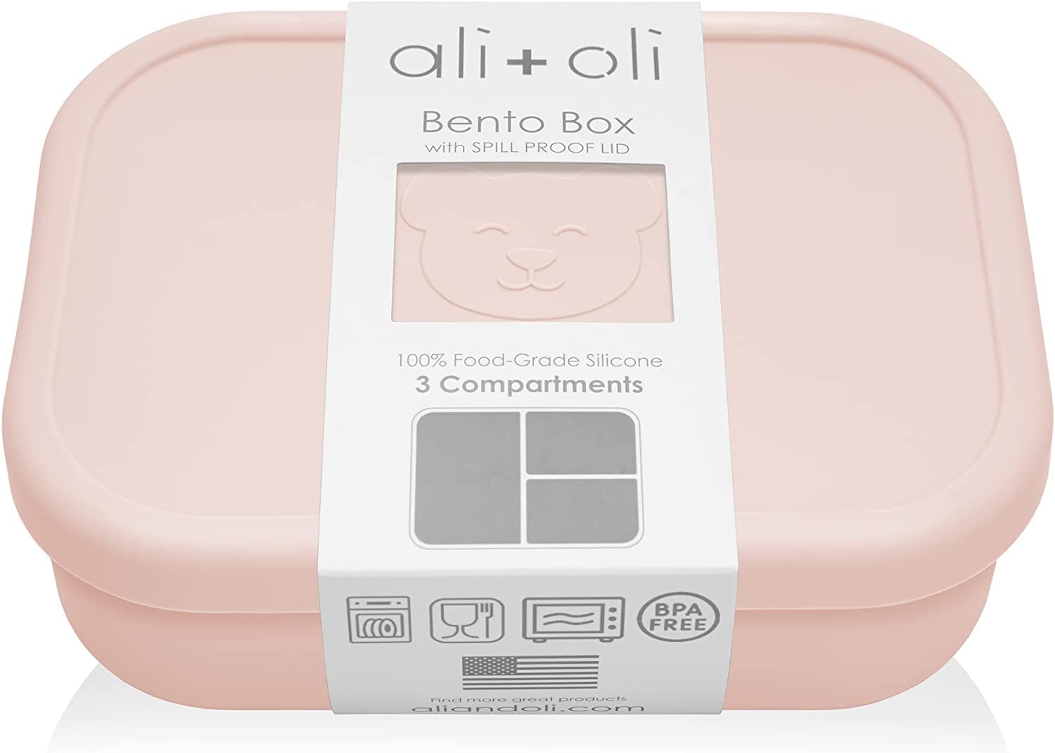 Ali+Oli Leak Proof Bento Box (Blush) Food-Grade Silicone Bento Box, BPA, Phthalate, Lead, & PVC Free - Bento Lunch Box for Kids and Adults - Leak Resistant Sets With Lids Container