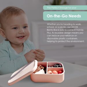 Ali+Oli Leak Proof Bento Box (Blush) Food-Grade Silicone Bento Box, BPA, Phthalate, Lead, & PVC Free - Bento Lunch Box for Kids and Adults - Leak Resistant Sets With Lids Container