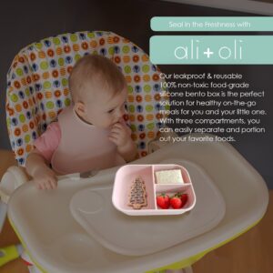 Ali+Oli Leak Proof Bento Box (Blush) Food-Grade Silicone Bento Box, BPA, Phthalate, Lead, & PVC Free - Bento Lunch Box for Kids and Adults - Leak Resistant Sets With Lids Container