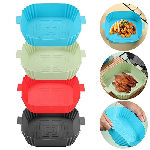 Air Fryer Silicone Liners - Square Shape Air Fryer Baskets 7.7 inches wide - Fit for all 4 to 7 qt size Air Fryers - Lightweight Heat Resistant and Easy to Clean Reusable Pots Inserts (Dark Grey, 1)