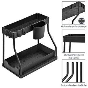 Puricon 2 Pack Under Sink Organizer, 2-Tier L-Shape Sliding Under Sink Organizers and Storage, Under Counter Storage Organizer Pull Out Under Sink Storage for Kitchen Bathroom -Black